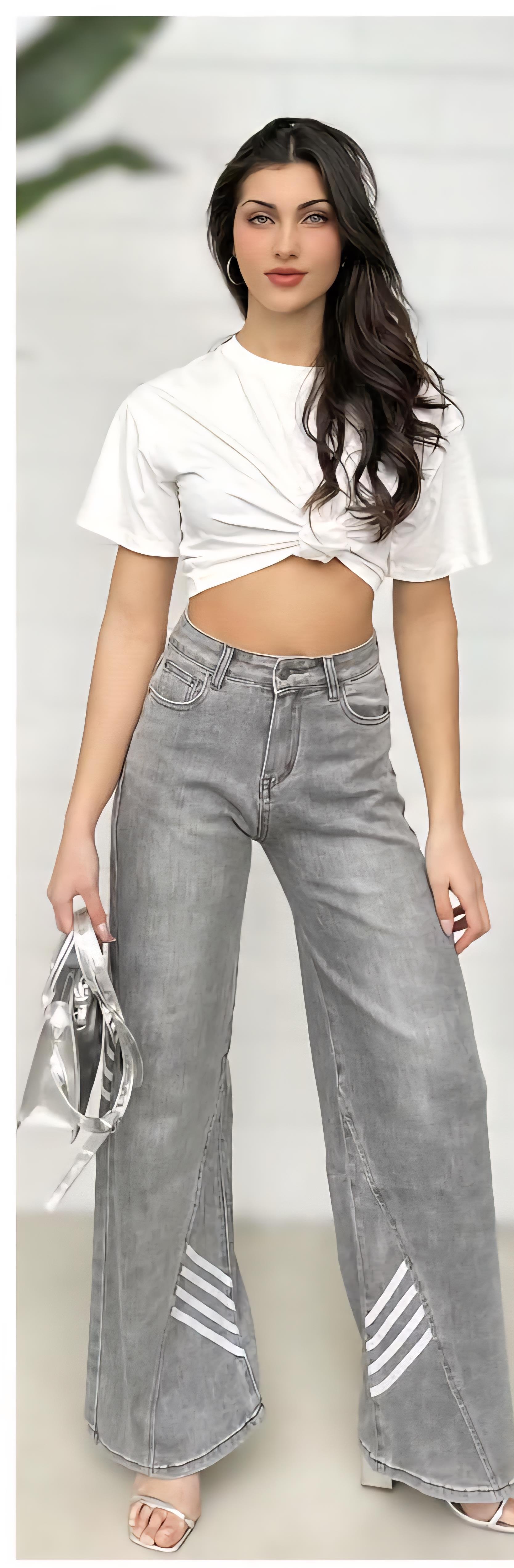 ג'ינס מוקה פסים - מכנסיים וג׳ינסים | נתיקה